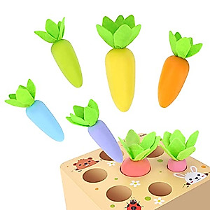 KMTJT Montessori Toys for 1 2 3 Year Old Toddlers, Macron Carrot Harvest Game Wooden Toys for Baby Boys and Girls, Educational Learning Shape Sorting Matching Gifts for Babies 1-3