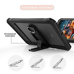 ShellBox Case for iPad Mini 5/4 7.9 Inches,Full-Body Protective Bumper Case,with Pencil Holder,Rugged Folding Kickstand,Lanyard,IP68 Waterproof Dustproof Heavy Duty Shockproof Case for iPad (Black)