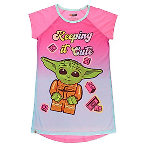 LEGO Star Wars Pajamas, Baby Yoda Nightshirt with Cozeez Slippers, Pink, Size Little Kids Size 7/8