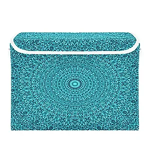 DOMIKING Teal Mandala Large Storage Bin with Lid Collapsible Shelf Baskets Box with Handles empty gift basket for Bedroom Living Room Kid's Room