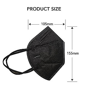 YIDERBO KN95 Face Masks 50Pack, 5-Ply Breathable Disposable Face Mask Filter Efficiency≥95%, Black
