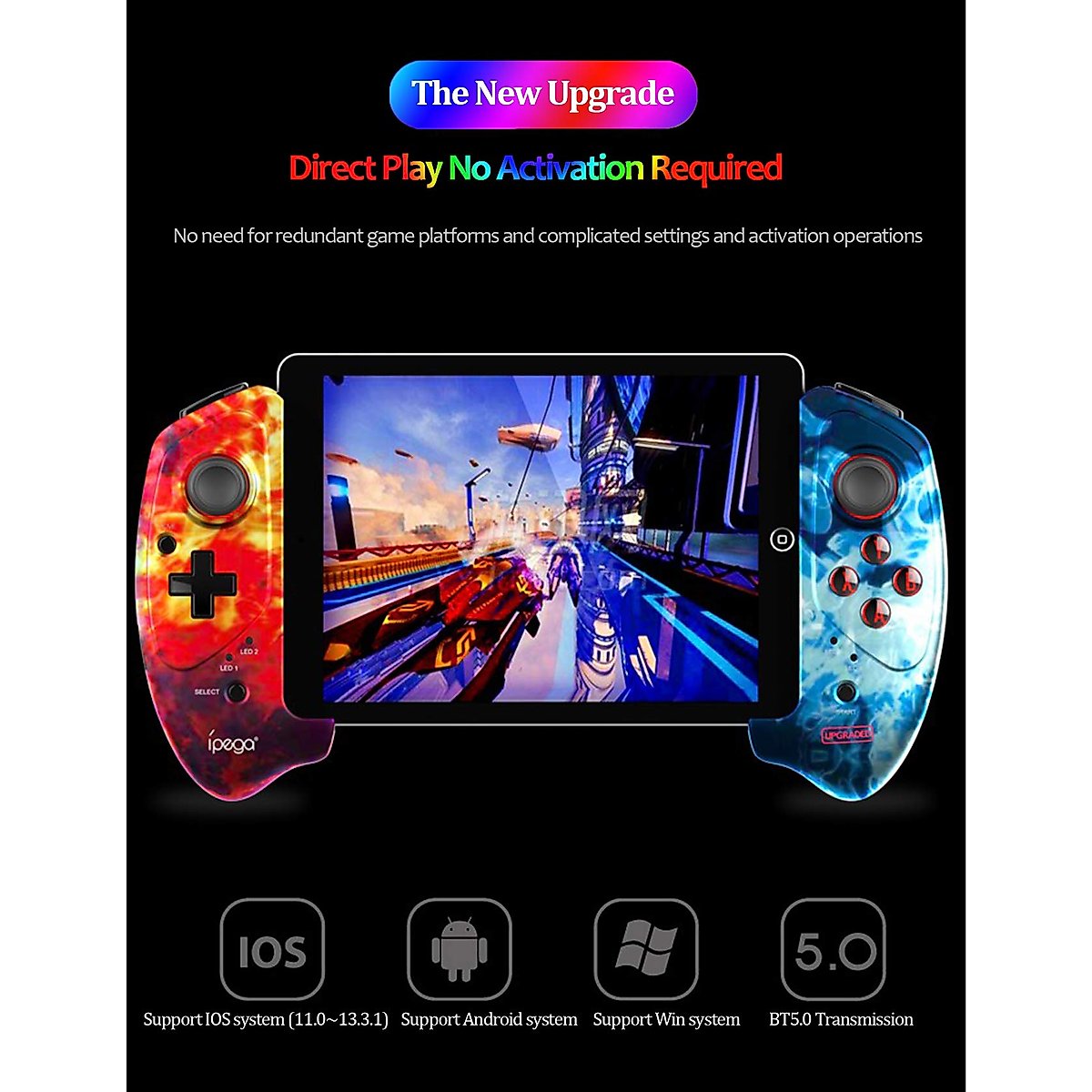 ipega-PG-9083B Wireless 5.0 Smart PUBG Mobile Game Controller Retractable Game Gamepad for iOS(iOS 11-13.3)/Android Mobile Smartphone Tablet (Red-Blue)
