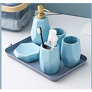 GRFIT Soap Bottles Ceramic Soap Dispenser Bathroom Decoration Toothbrush Holder Soap Box ABS Pump Head Lotion Bottle Toothbrush Cup Toothpaste Dispenser Tray Set Soap Dispenser (Color : 1pcs-Brown)