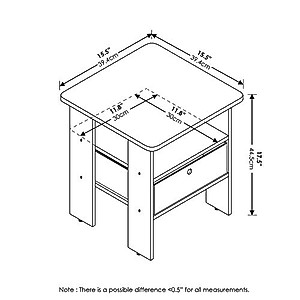 Furinno Andrey End Side Night Stand/Bedside Table with Bin Drawer, 1-Pack, Dark Espresso/Brown