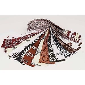 Soimoi 40Pcs Asian Block Print Cotton Precut Fabrics for Quilting Craft Strips 2.5x42inches Jelly Roll - Maroon, White, Pale Yellow, Brown