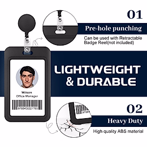 3 Pack Sliding ID Badge Holders Black Plastic Vertical ID Card Holder Hard ID Card Case Protector with Clear Window for Office, School, Conference