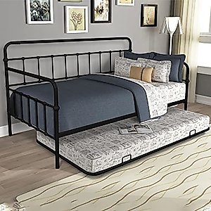 ODC Twin Size Metal Daybed with Pop Up Trundle,Heavy Duty Steel Slat Support Sofa Bed for Living Room,Bedroom/No Box Spring Needed, Black