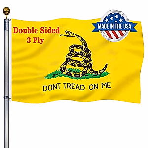 Don’t Tread on Me Flag 3x5 Outdoor Double Sided- US United States Gadsden Libertarian Flags-Heavy Duty 3 Ply Vivid Colors Double Stitched with Brass Grommets for Outdoor Indoor Truck