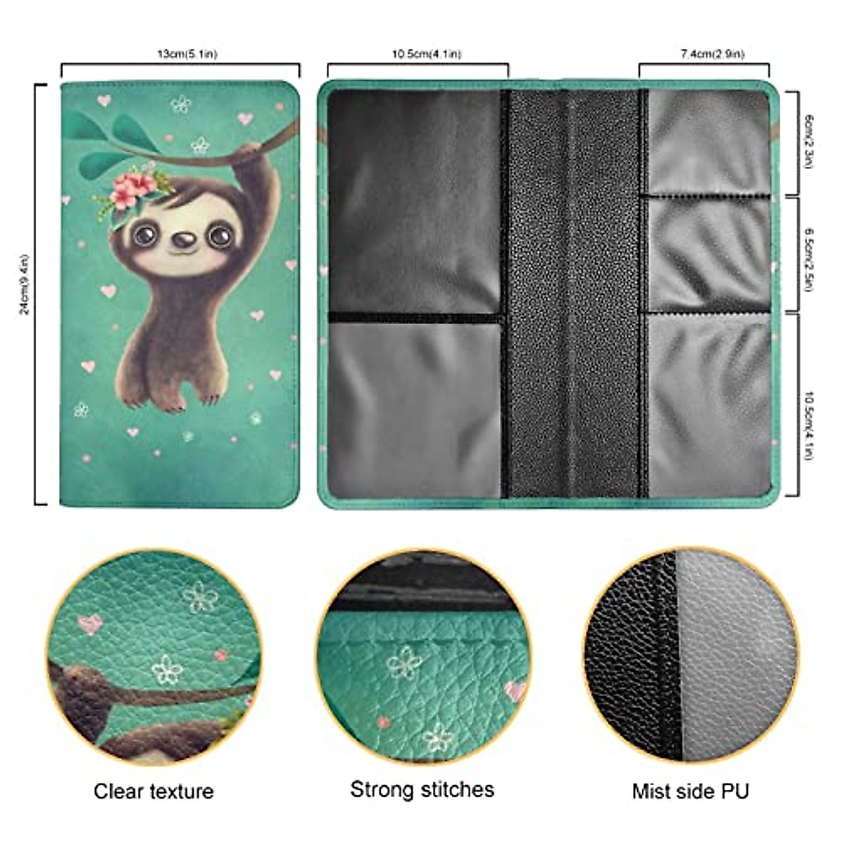 SEANATIVE Automobile Documents Paperwork Wallet Case Organizer for Driver License Key Contact Information Cards with 5 Clear Pouch,Cute Baby Sloth Print