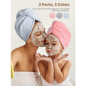 Hicober Microfiber Hair Towel, 3 Packs Hair Turbans for Wet Hair, Drying Hair Wrap Towels for Curly Hair Women Anti Frizz