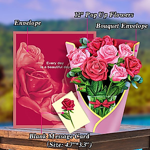 Airpark Paper Flowers Pop Up Cards, 12inch Rose, Greeting Cards Forever Flower Cards 3D Popup Cards with Note Card and Envelope for Christmas, Birthday Gifts for Women Kids, Holiday Decorations