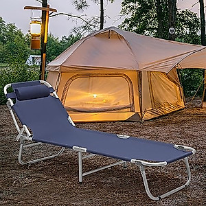 Magshion Ultralight Folding Tent Camping Cot Bed with Pillow Portable Design Comfort Small Collapsing Sleeping Bed Outdoor Traveling Picnic for Adults, Navy