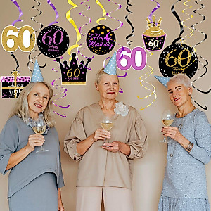 60th Birthday Decorations for Women Purple Gold 60th Birthday Hanging Swirls Hanging Swirls Decorations for Purple Gold 60 Years Old Party Supplies