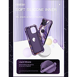 LONTECT iPhone 13 Pro Max Case - 6.7" Marble Shockproof Heavy Duty Cover for Girls & Women, Dark Purple