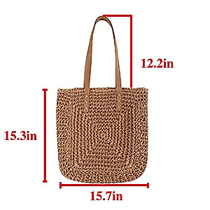 Ayliss Women Straw Shoulder Handbag Tote Shoulder Bag Summer Beach Woven Handmade Weaving Casual Bag for Vocation Travel (Khaki)