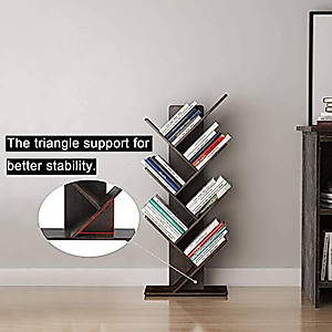 C&AHOME 7-Shelf Tree Bookshelf, Bookcase, Bamboo Book Rack, Storage Shelves in Living Room, Free-Standing Books Holder Organizer, Space Saver for Home, Office, Kid's Room Retro Brown