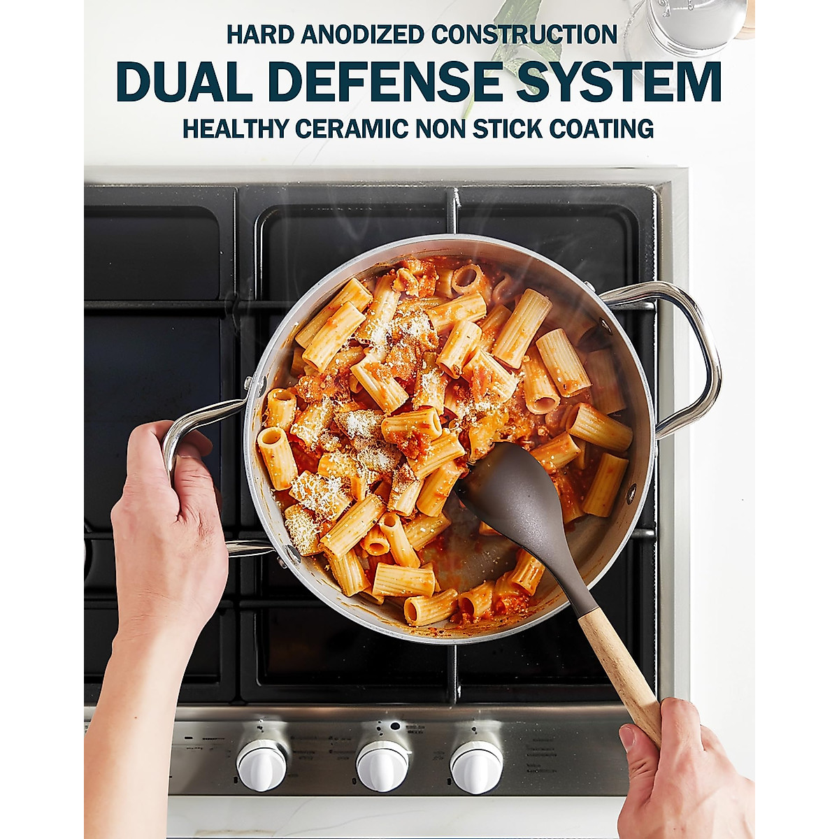 Cook N Home Non Stick Stock Pot with Lid, 6-Quart Hard Anodized Ceramic Nonstick Gumbo Pasta Pot, Induction Cookware Stockpot for Cooking, Canning, Sauce, Ollas para Cocina, Yellow