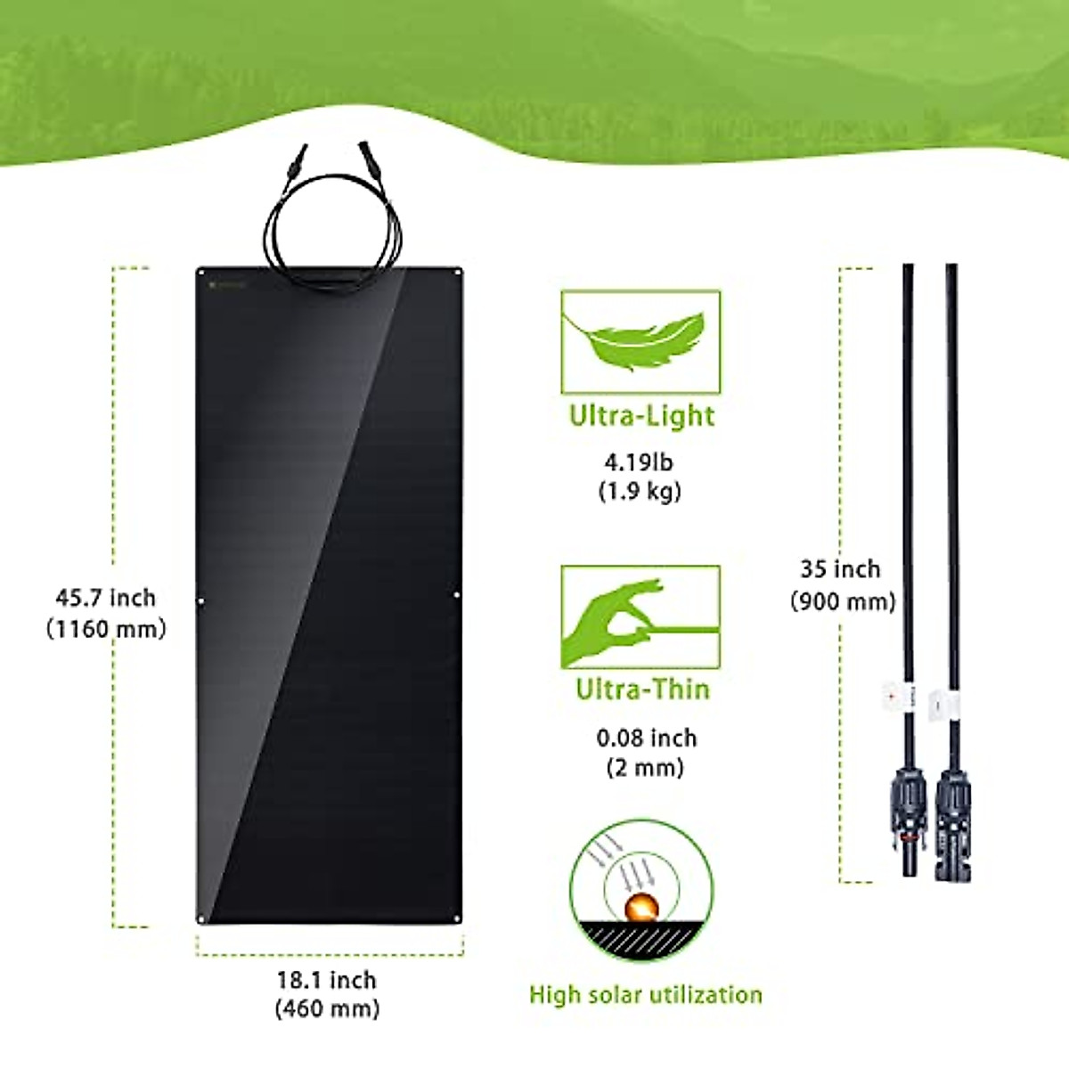 Topsolar Flexible Solar Panel 100W 24V/12V Monocrystalline Bendable - 100 Watt 12Volt Semi-Flexible Mono Solar Panels Charger Off-Grid for RV Boat Cabin Van Car Uneven Surfaces