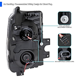 SPEC-D TUNING Black LED Halo Projector Headlights Compatible with 2011-2016 Ford F250/F350/F450/F550 Super Duty Left + Right Pair Headlamps Assembly