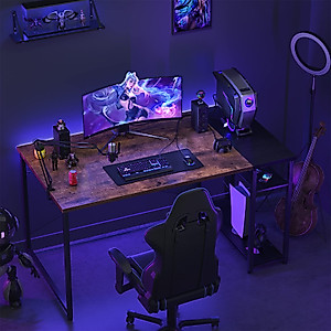 Ecoprsio Computer Desk, 39 Inch Small Desk for Small Space, Modern Study Writing Desk with Storage Shelves, Reversible Laptop Table for Home Office, Gaming Room, Bedroom, Workstation, Rustic and Black