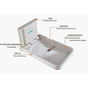 Modundry Baby Changing Diaper Station - Vertical Wall Mounted, Sturdy & Durable- with Safety Straps for Commercial Restrooms(White Granite)