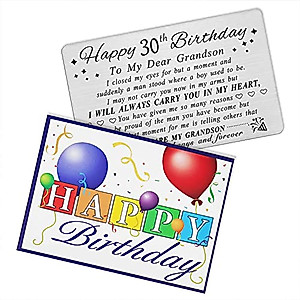 DEGASKEN Grandson 30th Birthday Card - Birthday Gifts for 30 Year Old Grandson - 30th Birthday Decorations for Grandson, Personalized Engraved Wallet card