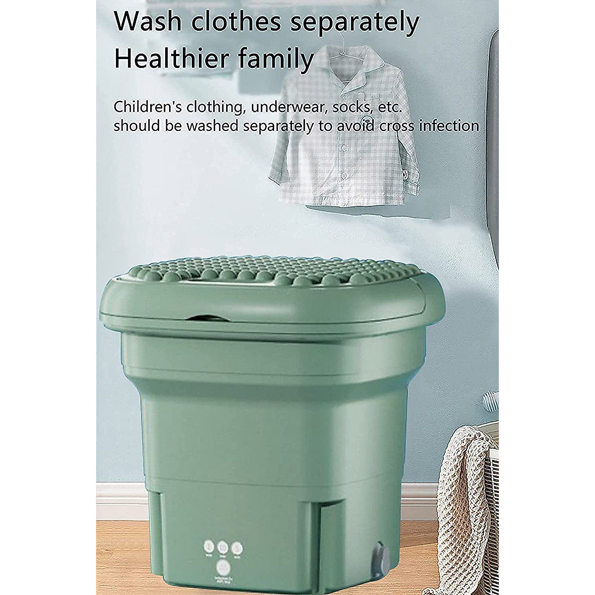 Portable Washing Machine Mini Foldable Washer with Drain Basket Spin Dryer,Small Collapsible Bucket Washer for Camping,Travel,Apartment,Dorm green