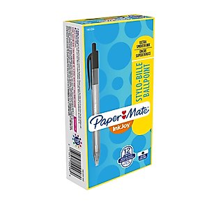 Paper Mate InkJoy 100RT Retractable Ballpoint Pens, Medium Point, Black, Box of 12 (1951254)