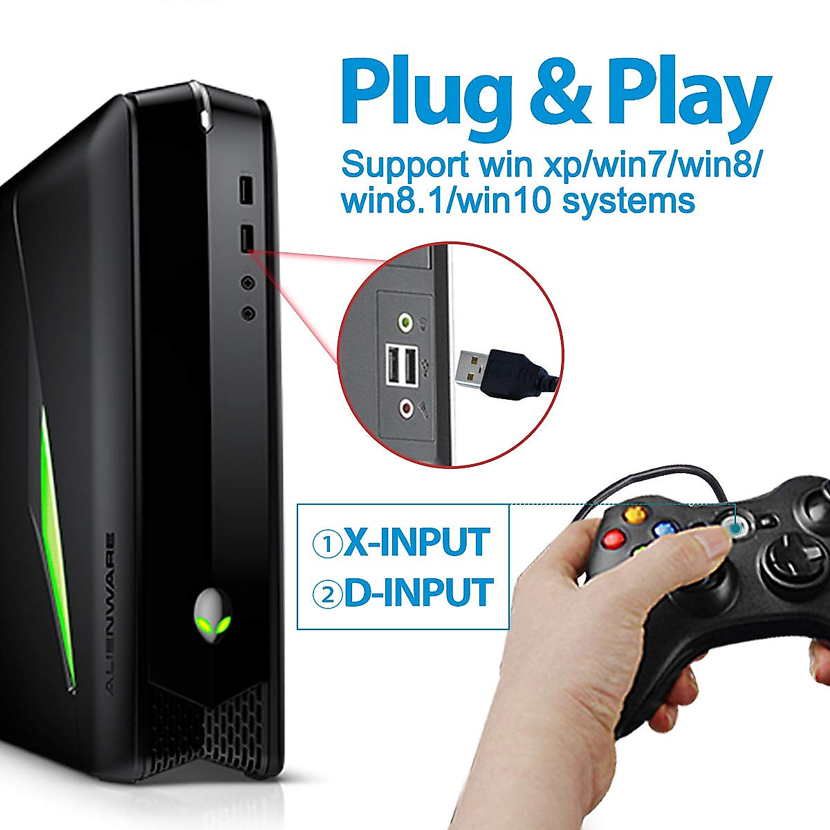 NBCP Game Controller for Xbox 360,Wired Xbox 360 Controller for PC Windows 7/8 /8.1/10/ Microsoft Xbox360/Xbox 360 Slim USB Gamepad, Joypad with Dual Vibration