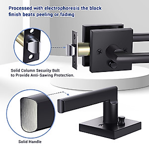 Ohuhu Black Door Handle, 6 Pack Door Knobs Interior Matte Heavy Duty Privacy Door Lever with Lock - Square Modern Passage Locking Set Contemporary Reversible Keyless for Bedroom Bathroom Satin Zinc