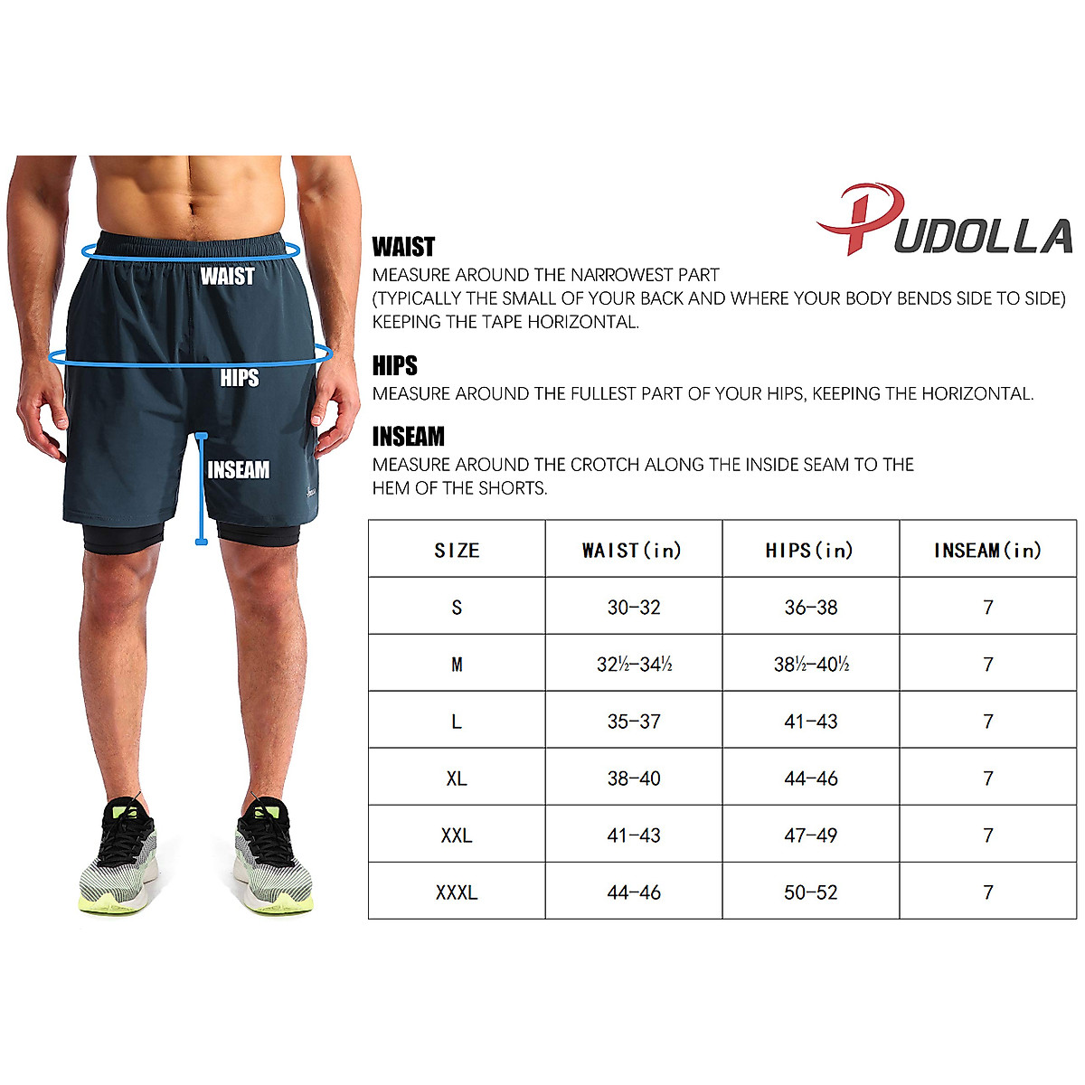 Pudolla Men’s 2 in 1 Running Shorts 7" Quick Dry Gym Athletic Workout Shorts for Men with Phone Pockets(Black Camo Large)