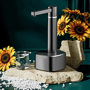 RESOME Desktop Water Dispenser, Portable Electric Water Bottle Pump for 5 Gallon & Universal Bottles, USB Charging Automatic Drinking Water Dispenser Water Jug Pump for Home, Office, Outdoor(Black)