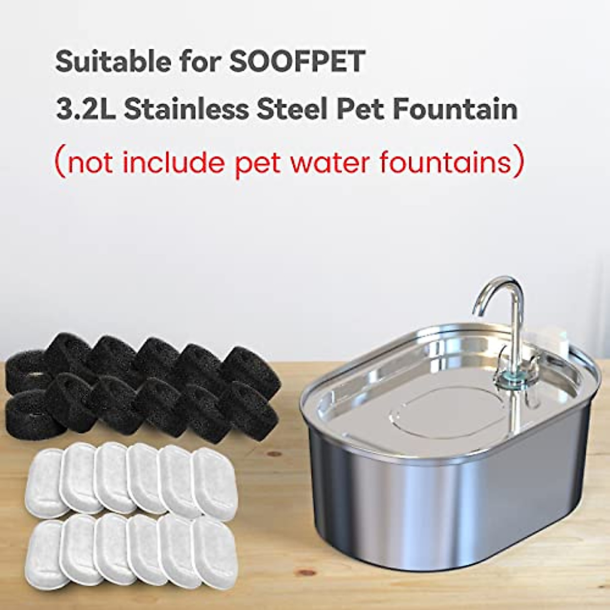 SOOFPET Cat Water Fountain Filter, 24 Pieces (Carbon Filters + Foam Filters), Replacement Filters for 108oz/3.2L Stainless Steel Cat Water Fountain