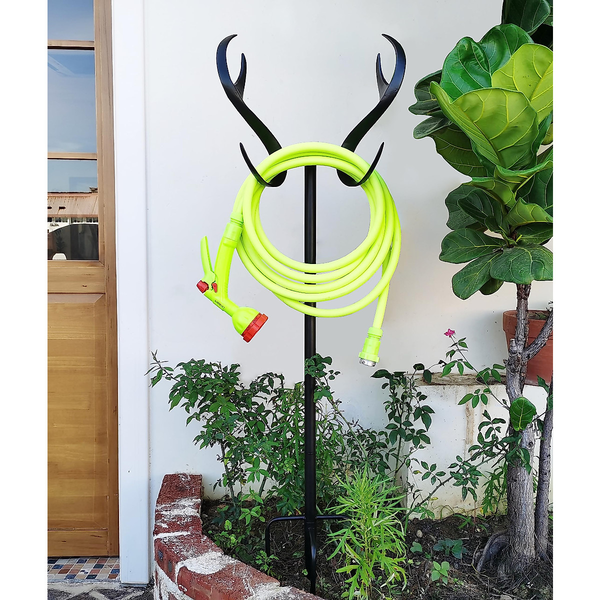 BSTWISH Iron Antler Hose holder - Decorative Hose Butler Hose Reel - Antler Hose Stand Hanger, Heavy Duty Reindeer Water Hose Rack