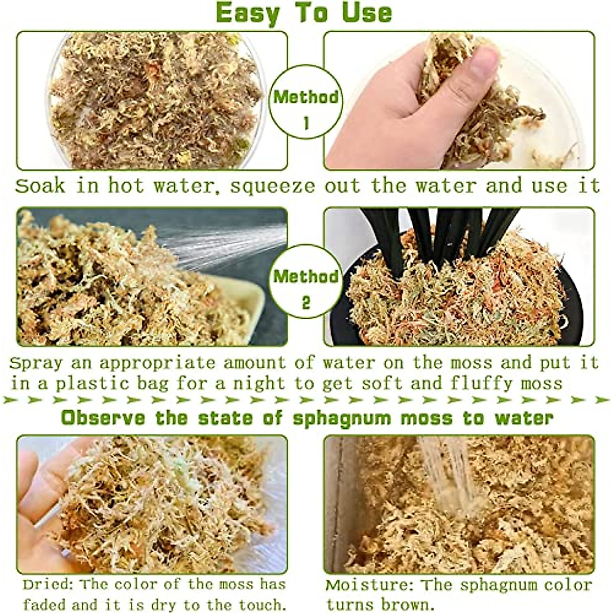 Legigo Natural Sphagnum Moss Potting Mix- Carnivorous Plant Moss Dried for Sarracenia Orchid Gardening Plants 2 Quart Sized Bag(Appx.3oz)