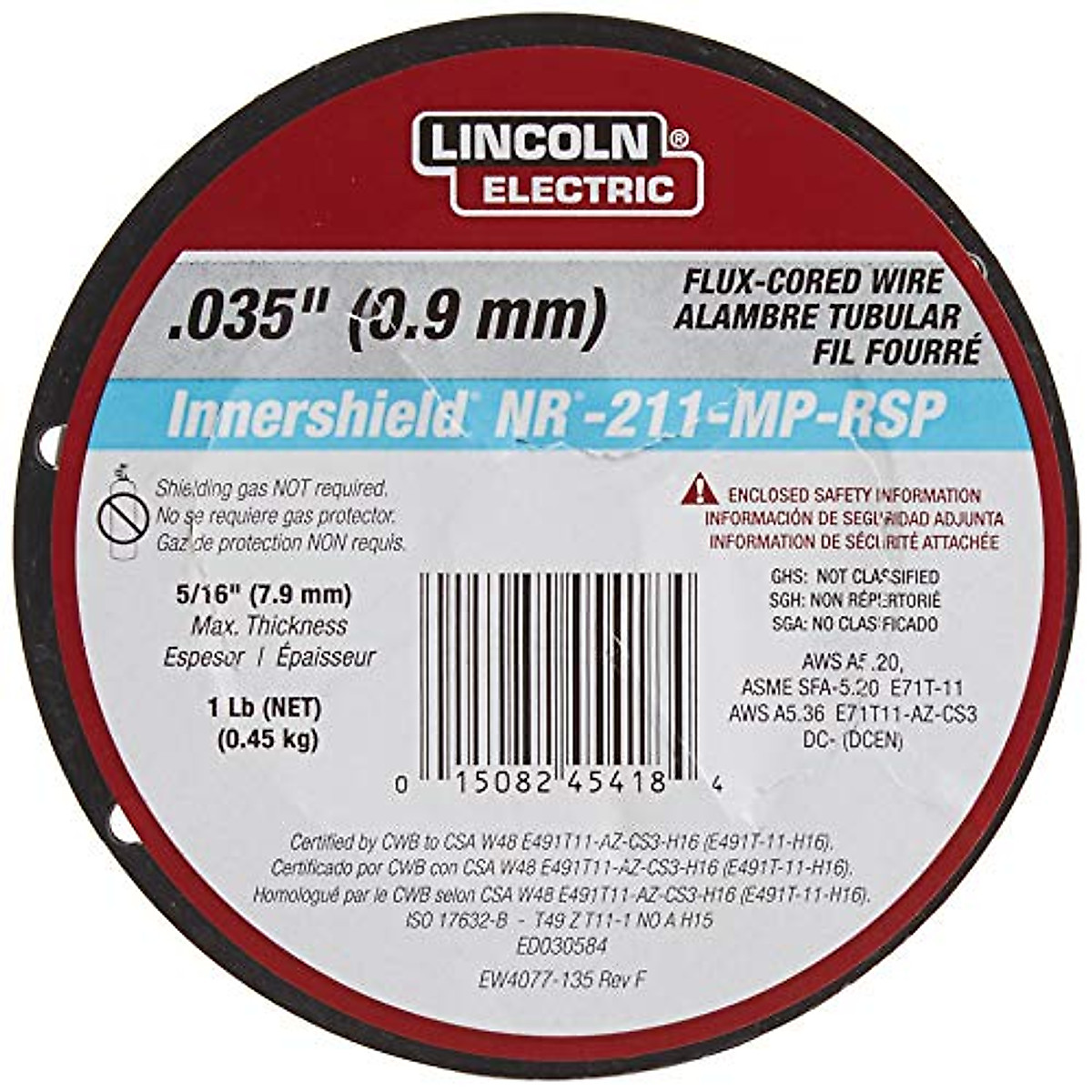LINCOLN ELECTRIC CO ED030584 .035"NR-211 Fluxco Wire,Black