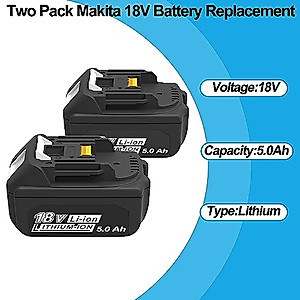 rebicacate 2Packs 18V 5000mah Replacement Battery for Makita 18V Battery 5.0ah BL1830 BL1850 BL1860,Compatible with 18V Makita Battery Tools and Chargers