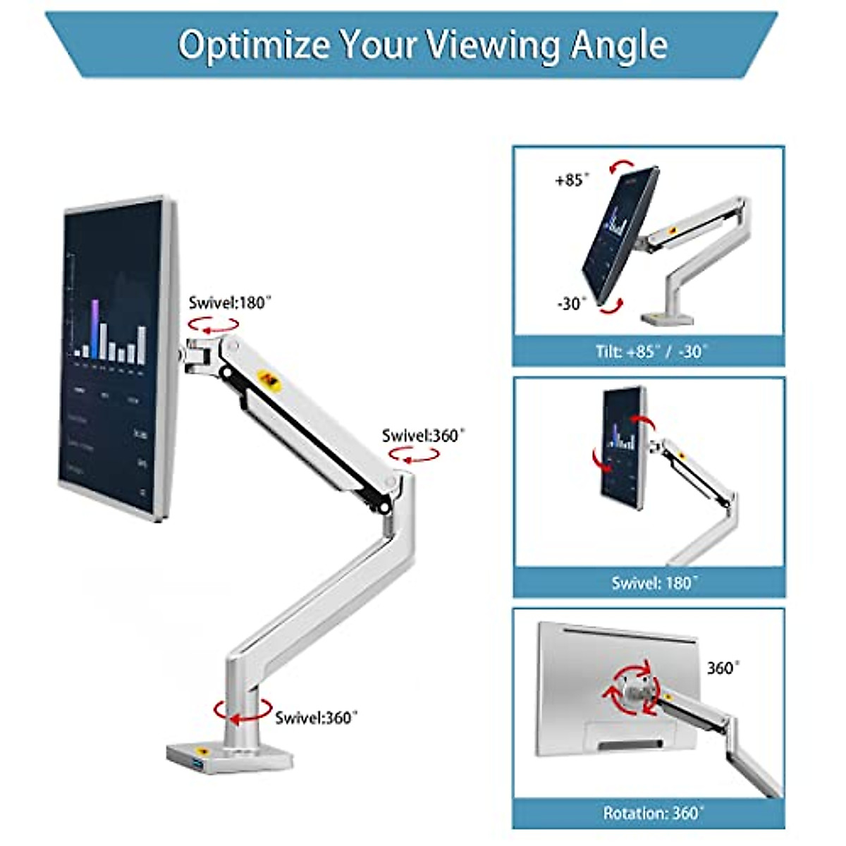 NB North Bayou Monitor Arm Ultra Wide Full Motion Swivel Monitor Mount for 22''-40'' Monitors with Load Capacity from 4.4 to 30lbs Height Adjustable Monitor Stand G40-S (Sliver)
