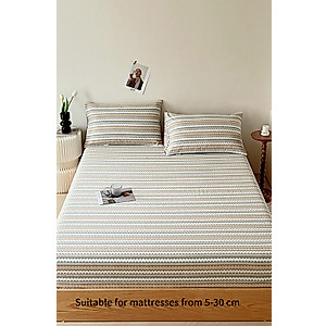 OBONG 100% Cotton Queen Fitted Sheet with Elastic All Around Bedspreads Soft Silky Sateen Weave King Mattress Cover Fits Mattress Upto 11 Inches (Color : A, Size : King)