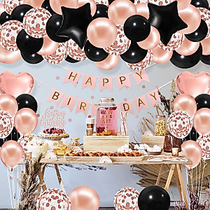 Birthday Decorations for Girl Women - Birthday Crown, Sash, HAPPY BIRTHDAY Banner , Cake Topper for Girl Women 18th 19th 21st 33th 40th 50th 60th 70th Birthday Decorations for Her Rose Gold