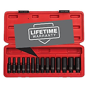 Sunex 1831, 1/4 Inch Drive Deep Magnetic Impact Socket Set, 14-Piece, Metric, 4mm - 15mm, Cr-Mo Alloy Steel, Heavy Duty Storage Case, Meets ANSI Standards