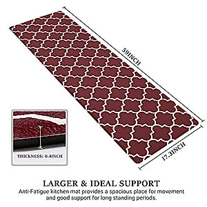 WISELIFE Kitchen Mat Cushioned Anti-Fatigue Kitchen Rug, 17.3"x 59" Waterproof Non-Slip Kitchen Mats and Rugs Heavy Duty PVC Ergonomic Comfort Mat for Kitchen, Floor Home, Office, Sink, Laundry, Red