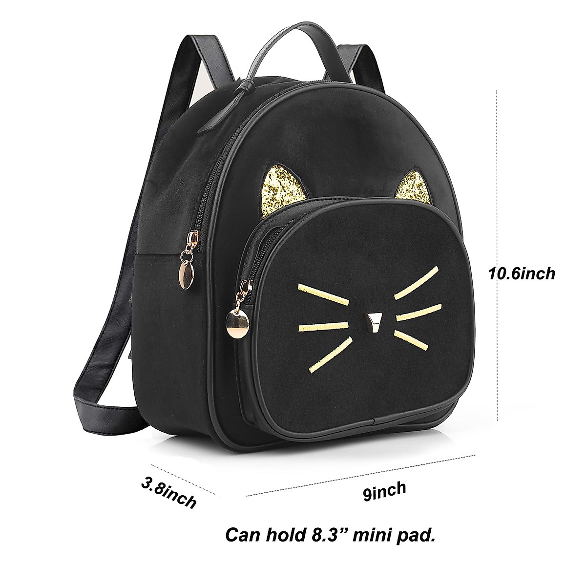 XMRSOY Teen Girls Cute Cat Velvet Backpack Daypack Portable Shoulder Bag,Small