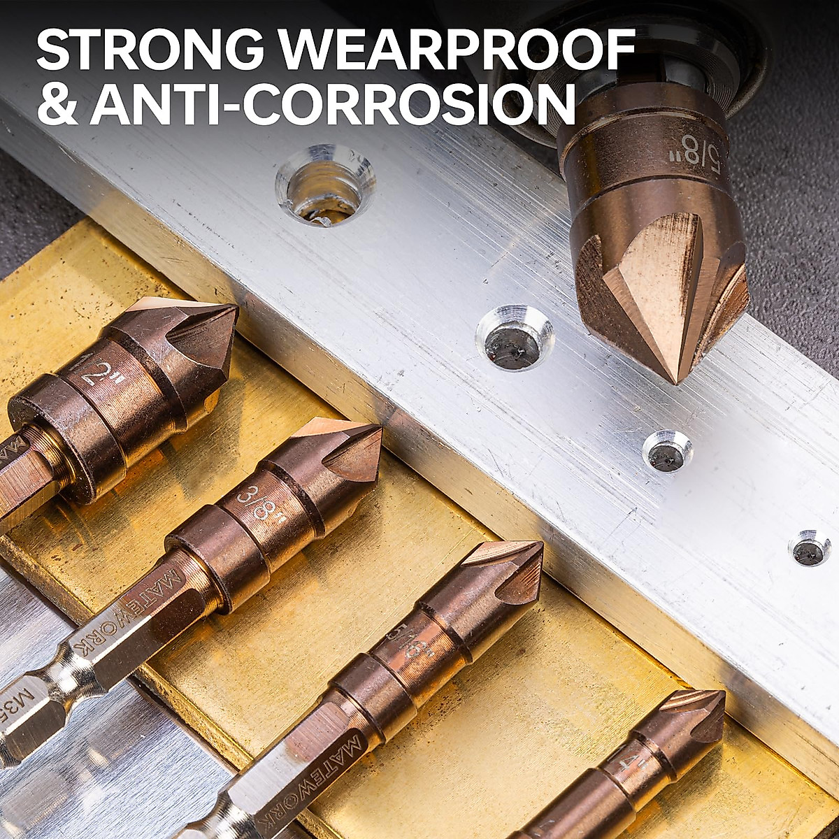 Countersink Drill Bit Set, M35 Cobalt HSS Countersink Drill Bits 6 Pieces 1/4 Inch Quick Change Hex Shank for Metal, Wood, Stainless Steel, Carbon Steel