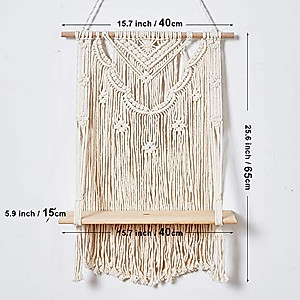 Ebristar Macrame Wall Hanging Shelf, Wood Hanging Shelf Organizer Hanger, Rope Wall Hanging Shelf Plant Hangers, Handmade Boho Woven Home Wall Decor¡­