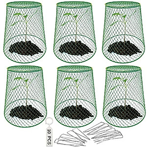 RE GOODS Chicken Wire Plant Cover – 6 Garden Cloche Baskets, Cage Protectors from Animals and Rabbits, Includes 18 Garden Stakes and 10 Waterproof Labels (Green)
