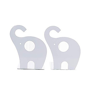 Leoyoubei Vintage Bookends with Felt Pads to Protect Bookshelf Bookcase Non-Slip Heavy Steel Elephant 1 Pairs White