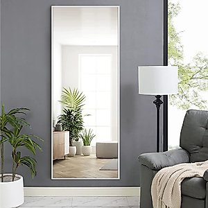 NeuType 59" x 20" Full Length Mirror, Aluminum Alloy Frame Floor Mirror with Stand, Large Bedroom Mirror, Free Standing or Wall Mounted or Leaning Against Wall, White