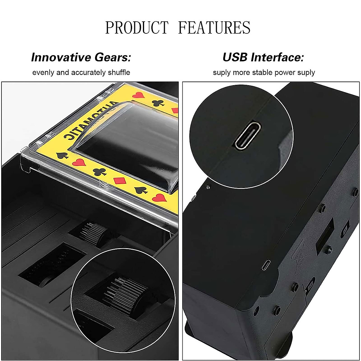 JFF 6 Deck Electric Shuffler Suitable for Blackjack and Card Games Quiet, Easy to Use USB/Battery Powered Automatic Card Mixer, Casino Equipment Poker