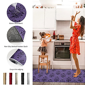 Kitchen Rugs and Mats Sets of 2 Halloween Non-Slip Rubber Backing Area Rugs Washable Runner Carpets for Floor, Kitchen Ghost Face Purple Pattern Pumpkin Spider 15.7x23.6+15.7x47.2inch